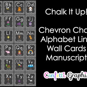 Chalkboard Alphabet Line Wall Cards Posters Manuscript A-Z Alphabet ...