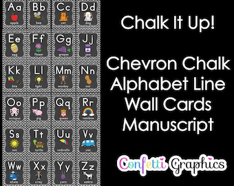 Alphabet Cards Chalkboard Chevron Word Wall Posters Manuscript | Etsy