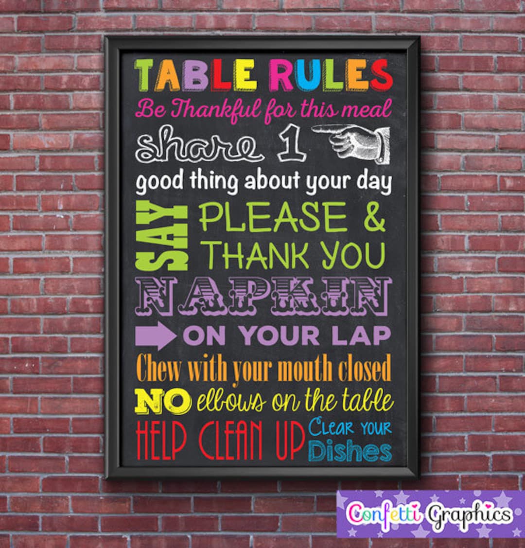 Table Rules Kitchen Dinning Room Wall Art Teacher Sign Poster Lunch ...