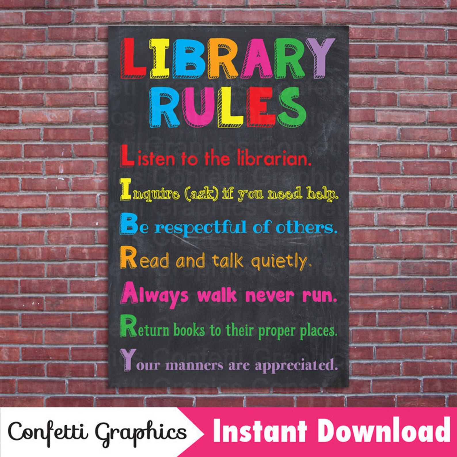 Library Rules Media Center Library Book Reading Center Teacher | Etsy