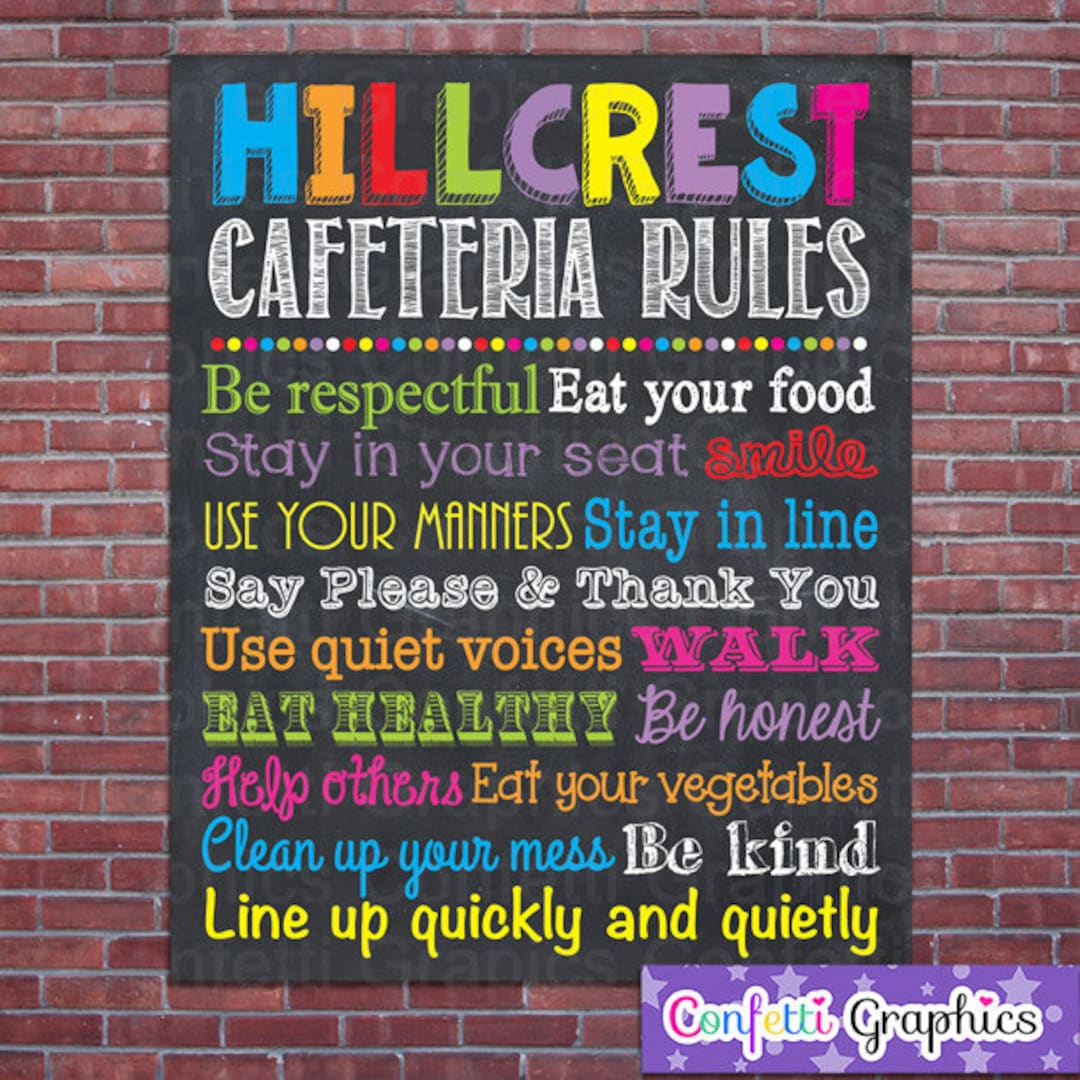 Cafeteria Rules Custom School Teacher Sign Poster Lunch Room Classroom ...