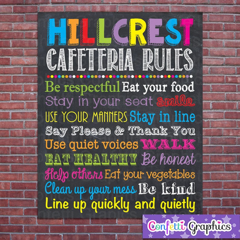 Cafeteria Rules Custom School Teacher Sign Poster Lunch Room Classroom ...