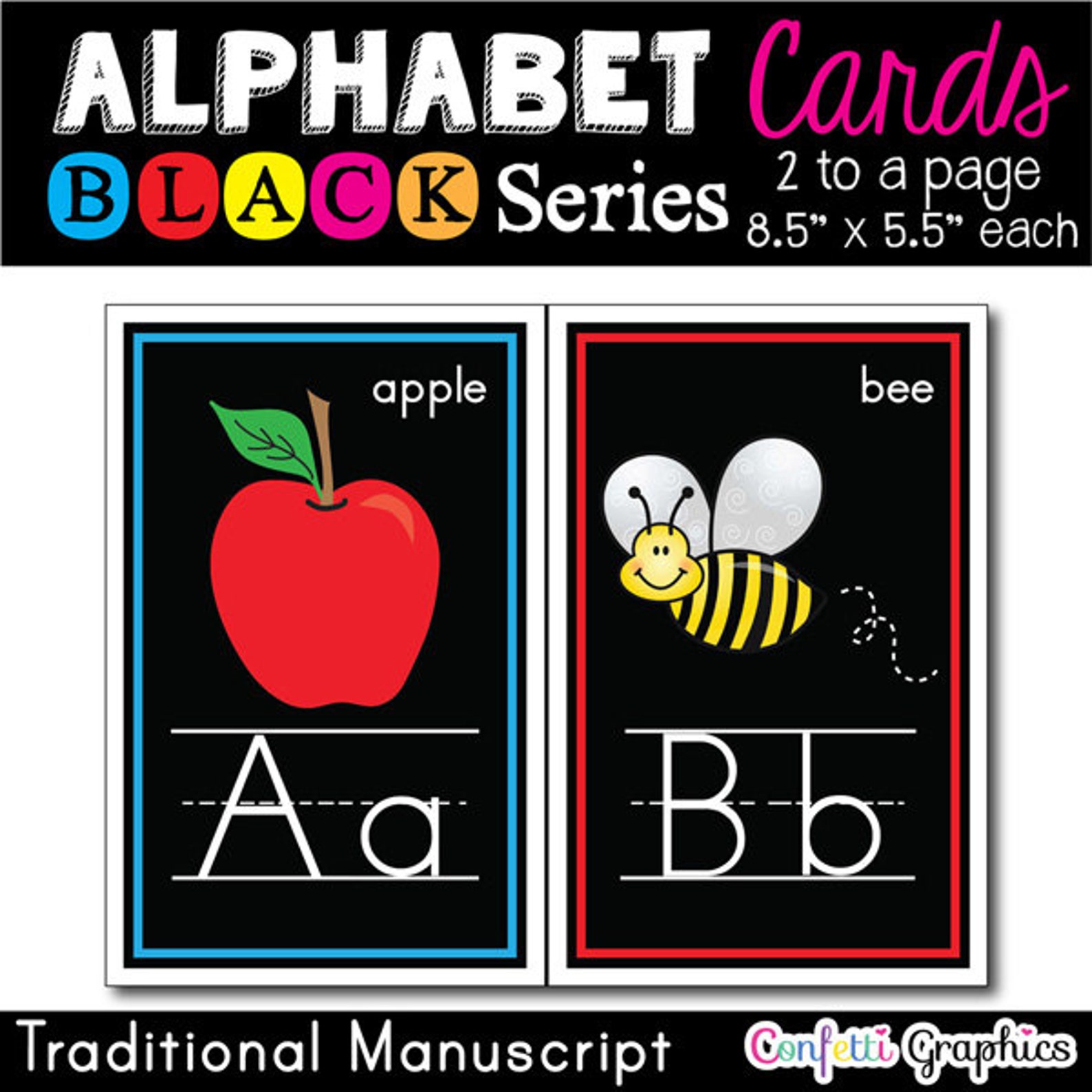 Alphabet Picture A-Z Line Cards Black Series Traditional - Etsy