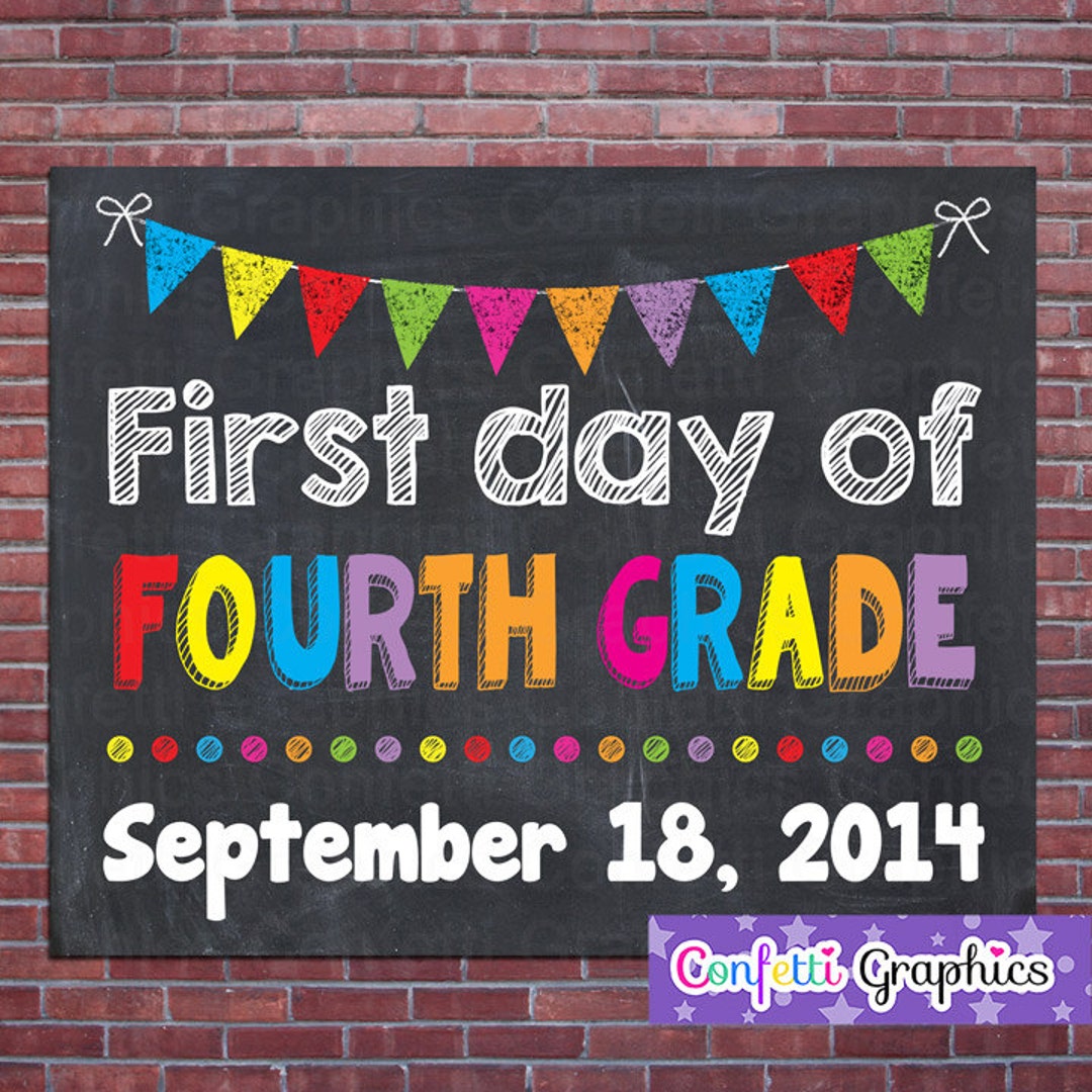 First Day of Fourth Grade 4th Grade With Custom Date Chalkboard Chalk ...