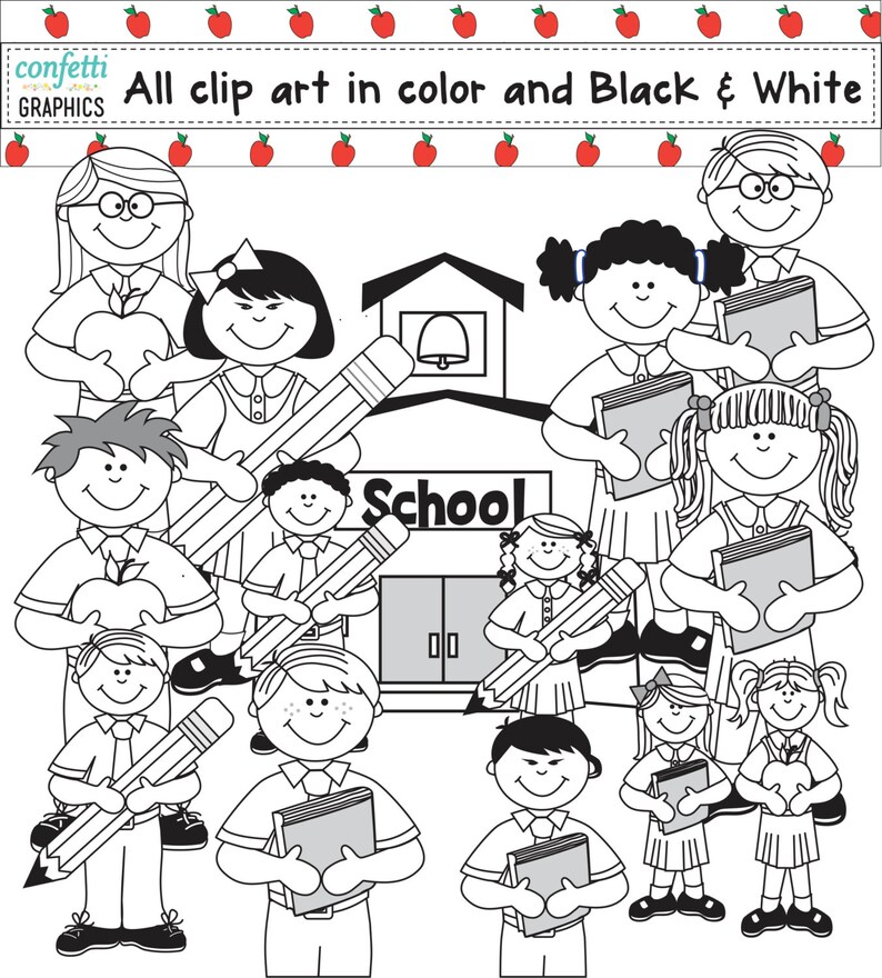 Kids Clip Art in Cute School Uniform Student Children School - Etsy