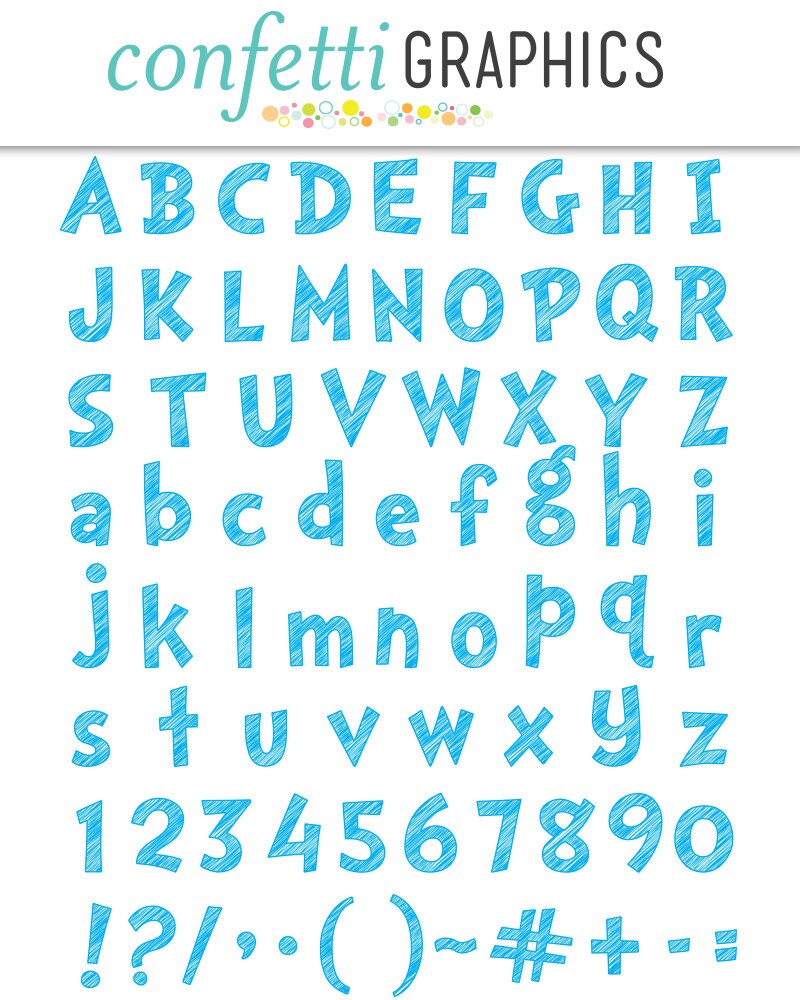 Scribble Alphabet Blue Clip Art 74 Uppercase Lowercase | Etsy