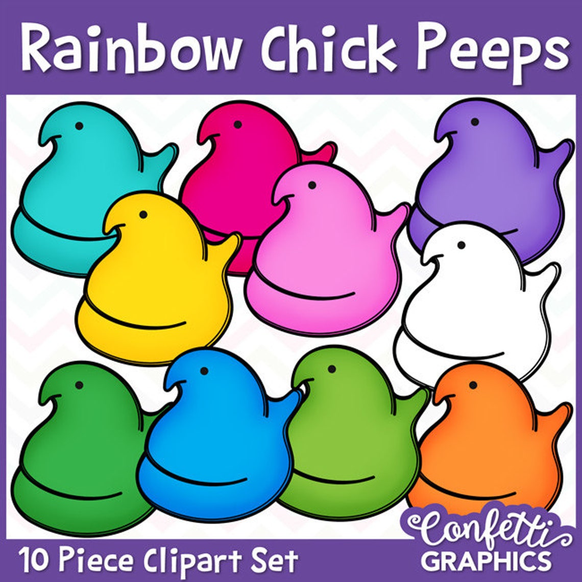 Rainbow Chick Peeps Clip Art Set 10 Piece Easter Counting - Etsy