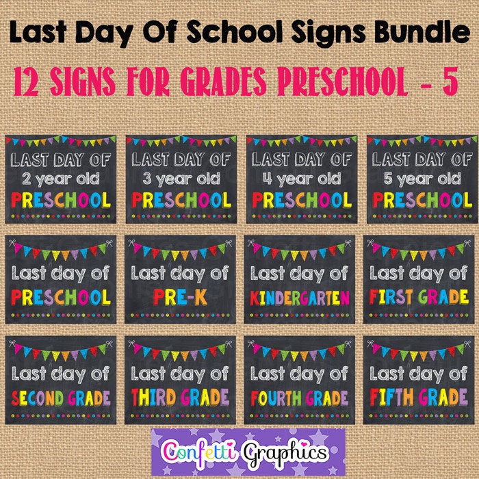 Last Day of School Chalkboard Sign Bundle Grades Preschool | Etsy