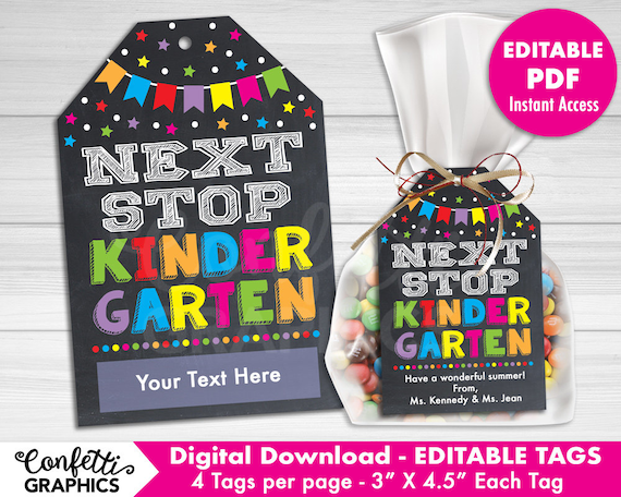 Next Stop Kindergarten EDITABLE PDF Gift Tag Card Labels | Etsy