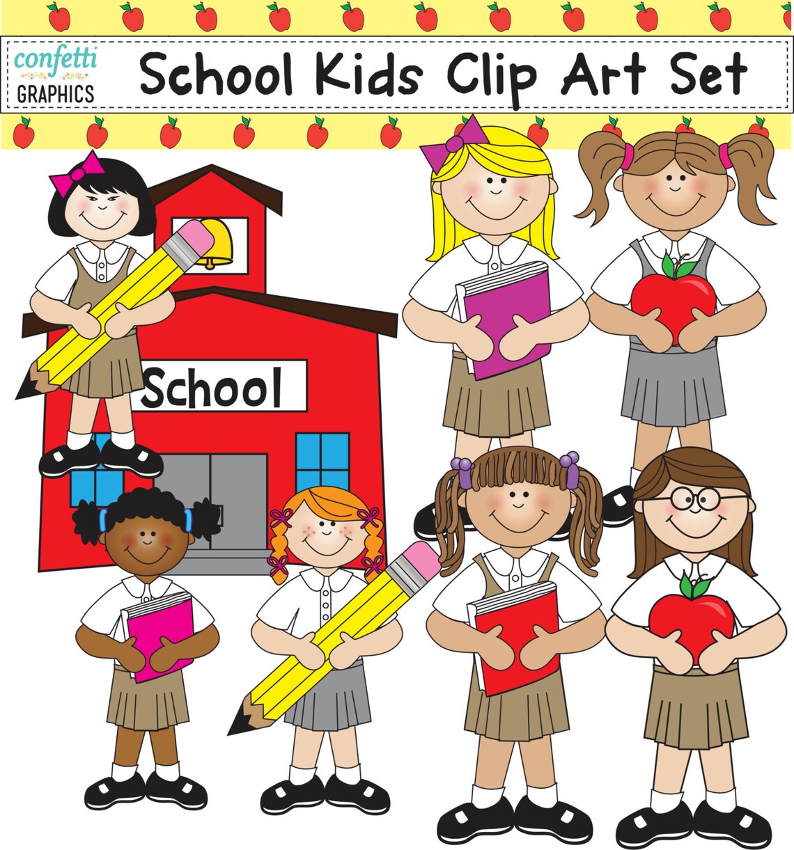 Kids Clip Art in Cute School Uniform Student Children School - Etsy