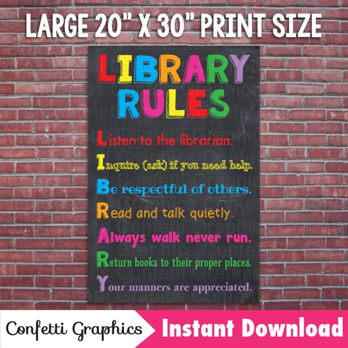 Library Rules Media Center Library Book Reading Center Teacher - Etsy