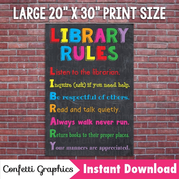 Library Rules Media Center Library Book Reading Center Teacher | Etsy
