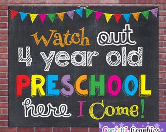Watch Out Pre-k Here I Come First Day of School Chalkboard | Etsy