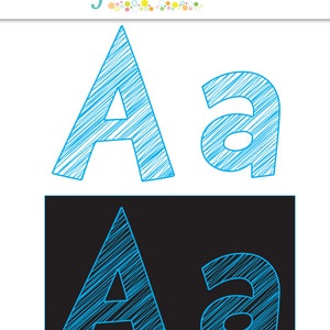 Scribble Alphabet Blue Clip Art 74 Uppercase, Lowercase Letters ...