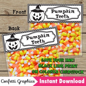 Halloween Toppers, Pumpkin Teeth Treat Bag Topper, Black Line, Pumpkin ...