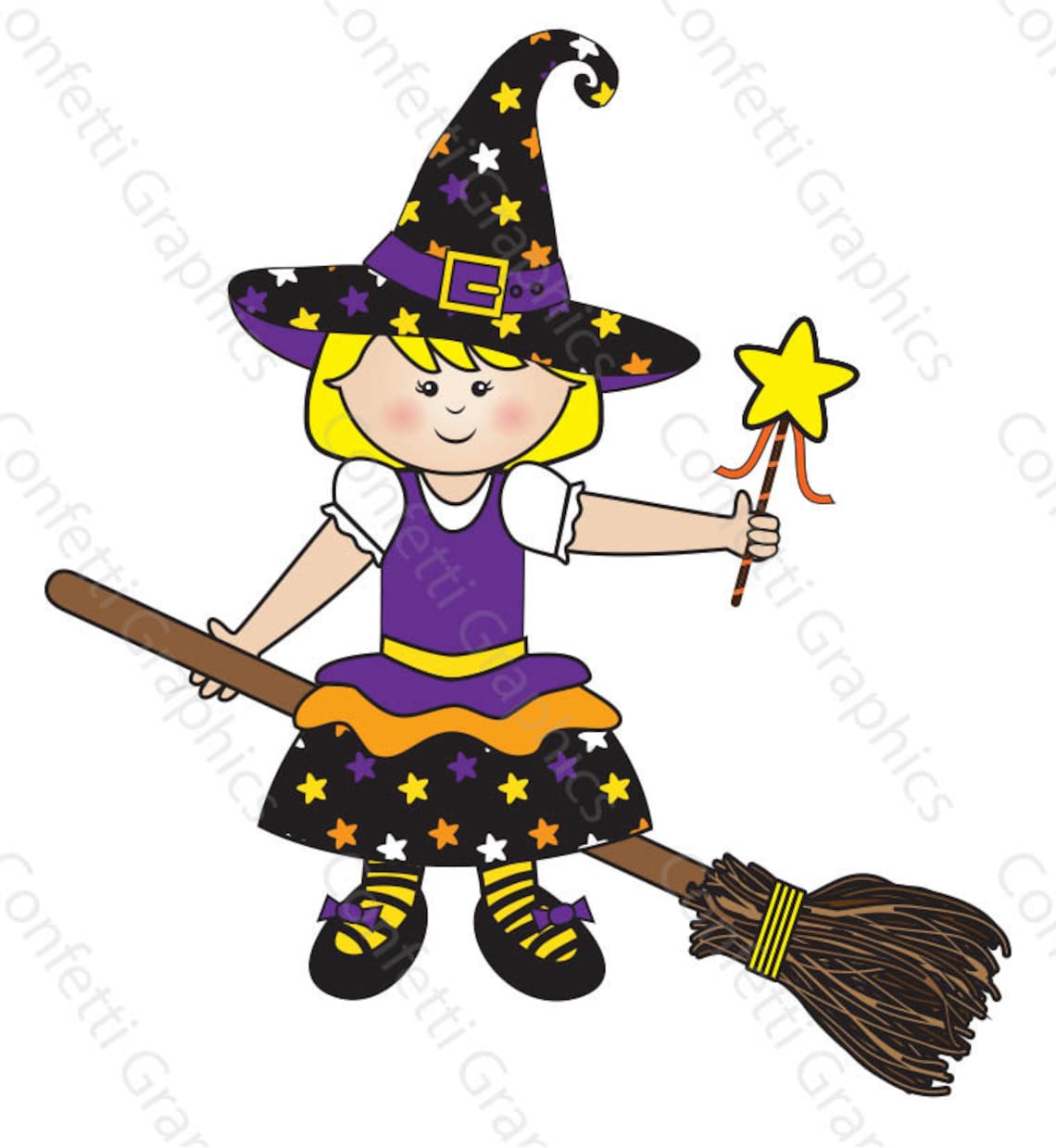 Halloween Clip Art Digital Paper Cute Witches Bats and Candy - Etsy