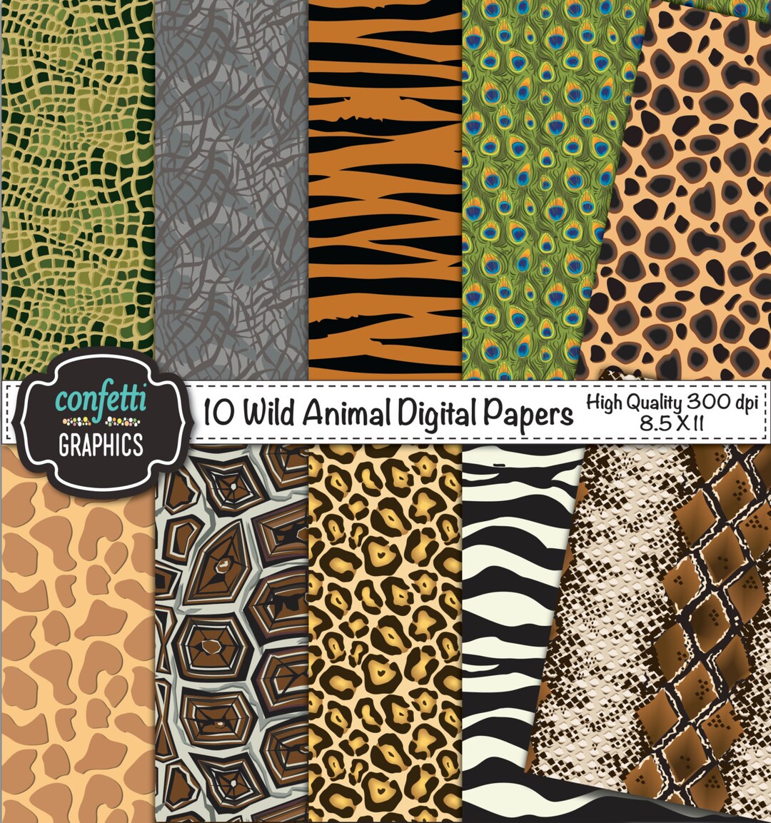 10 Wild Animal Digital Paper Pack Scrapbook Printable Backgrounds 8 ...