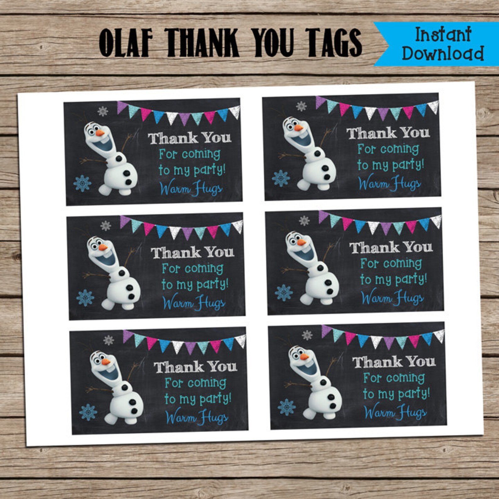 Olaf Frozen Chalkboard Thank You Tags Party Cards Chalk - Etsy
