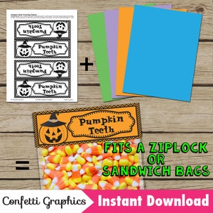 Halloween Toppers, Pumpkin Teeth Treat Bag Topper, Black Line, Pumpkin ...