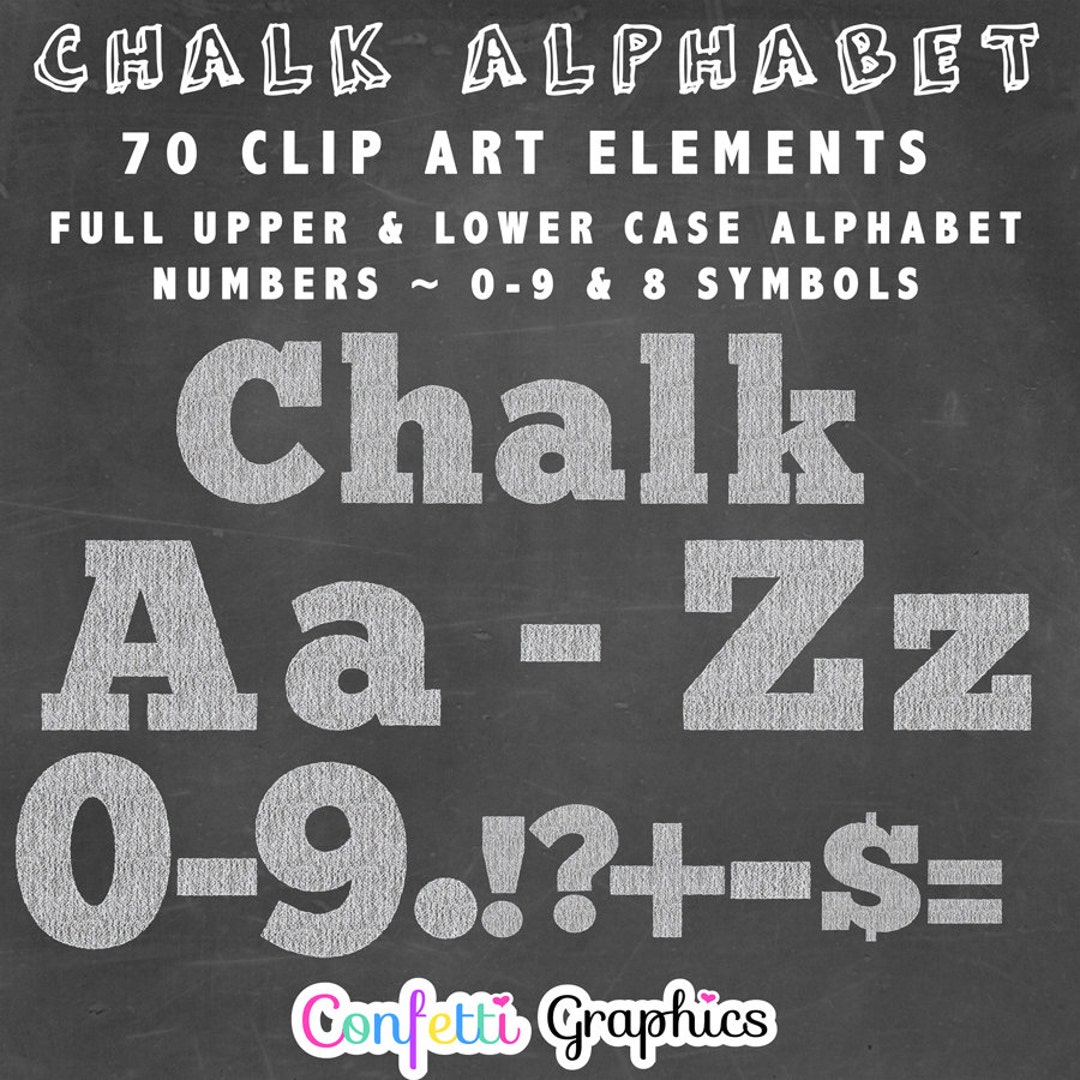 Alphabet Alpha Clip Art in White Chalk ~ Upper Case Lower Case Numbers ...