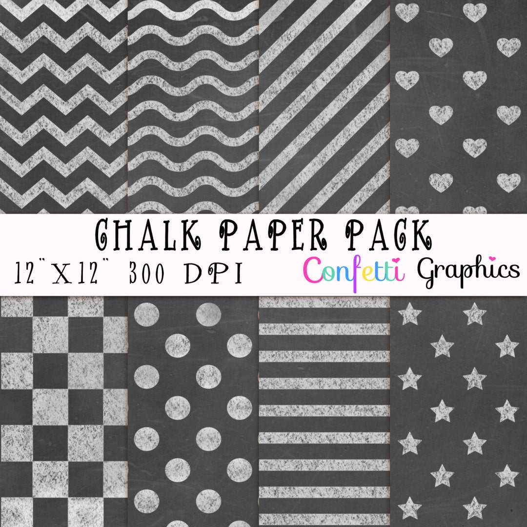 Chalkboard Patterns Digital Paper Pack Dusty Chalk Board Chevron, Heart ...