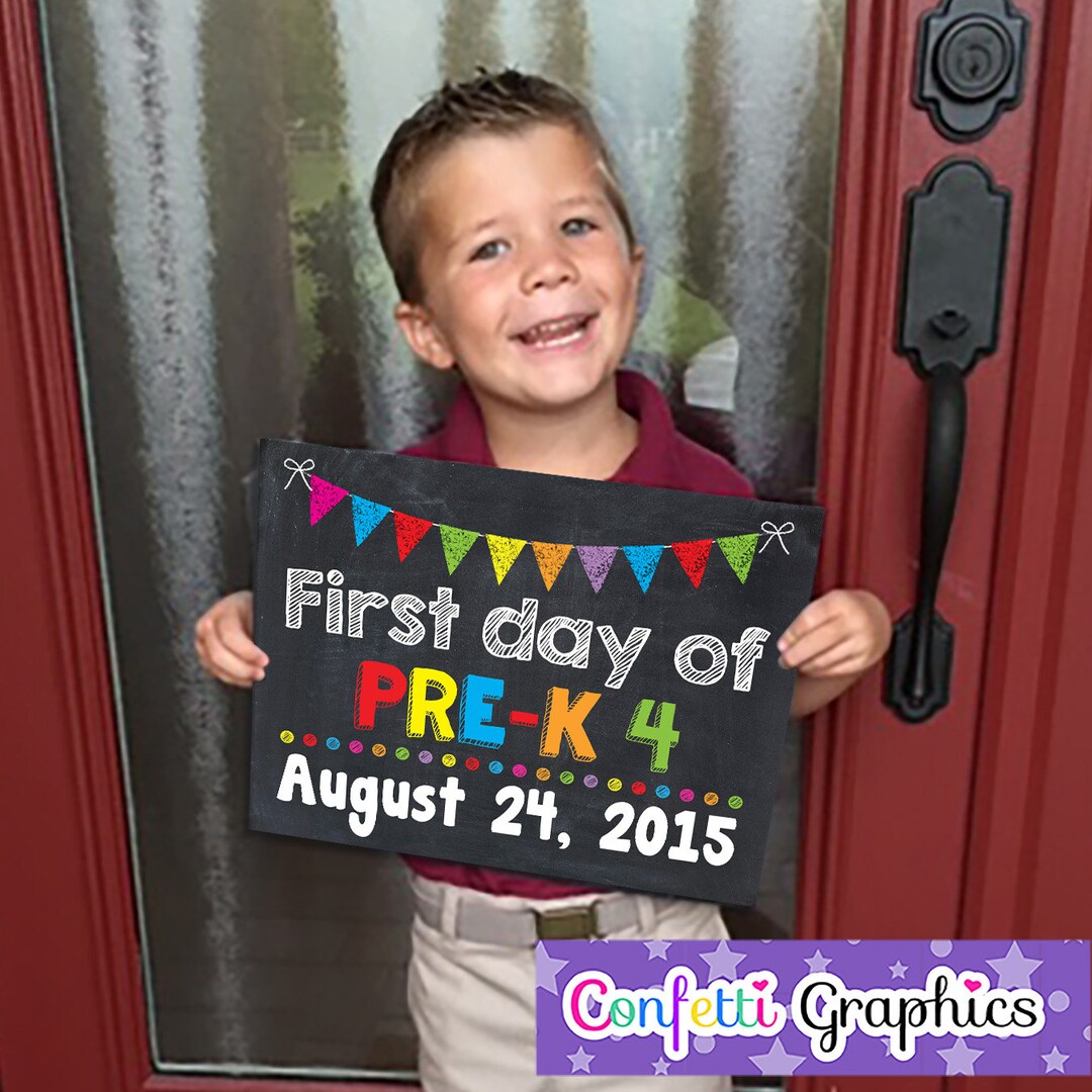 First Day of Pre-k 4 With Custom Date Chalkboard Chalk Preschool 4 Year ...