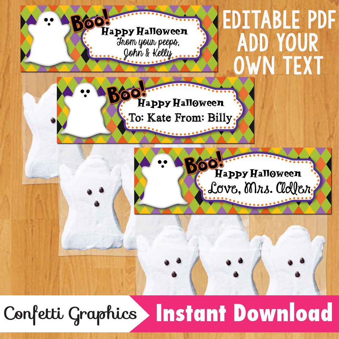 Editable Happy Halloween Peeps Fun Treat Bag / Ziplock Topper - Etsy