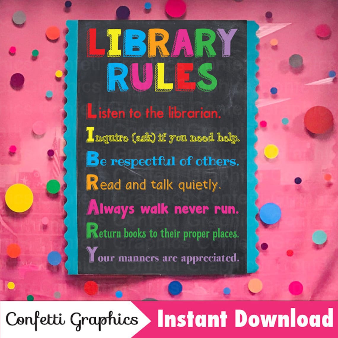 Library Rules Media Center Library Book Reading Center Teacher - Etsy