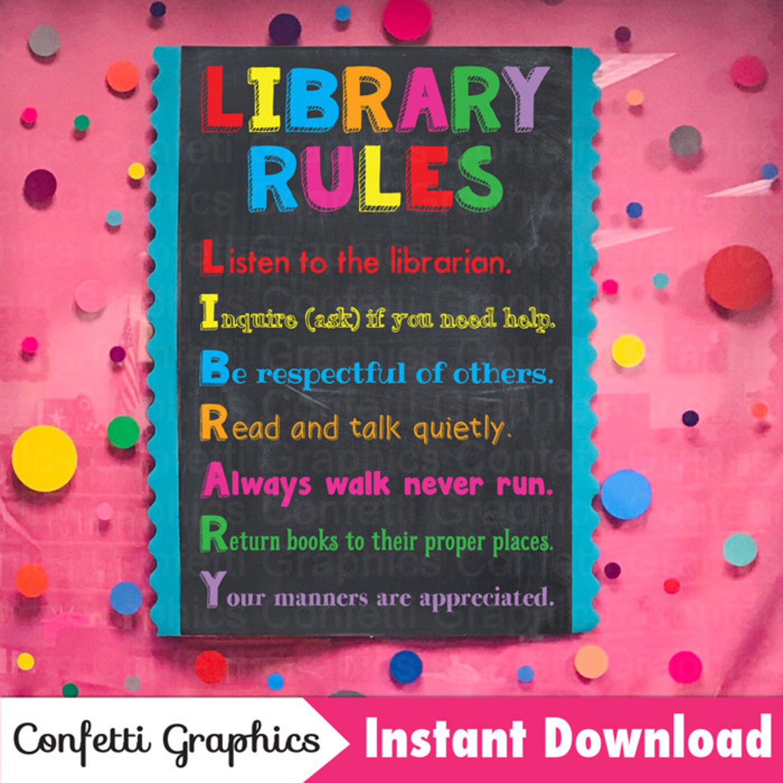 Library Rules Media Center Library Book Reading Center Teacher - Etsy