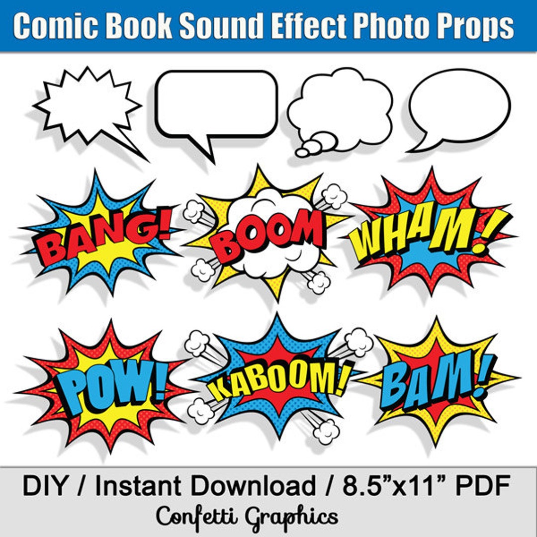 Comic Book Sound Effects Speech Bubbles Superhero Photo Booth Prop
