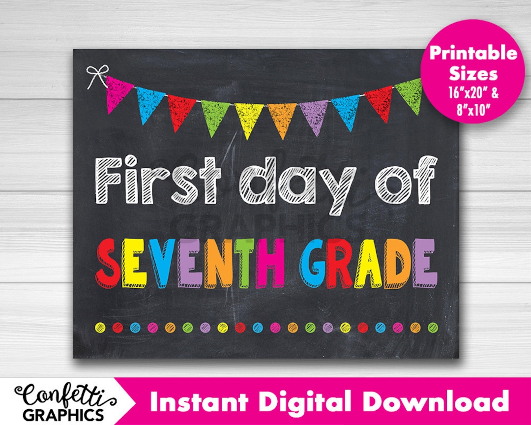First Day of Seventh Grade Sign / First Day of 7th Grade Chalkboard ...