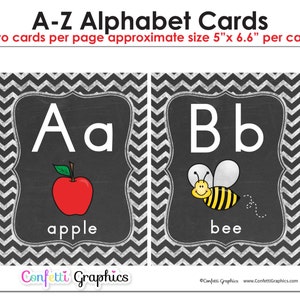 Alphabet Cards Chalkboard Chevron Word Wall Posters Manuscript A-Z ...