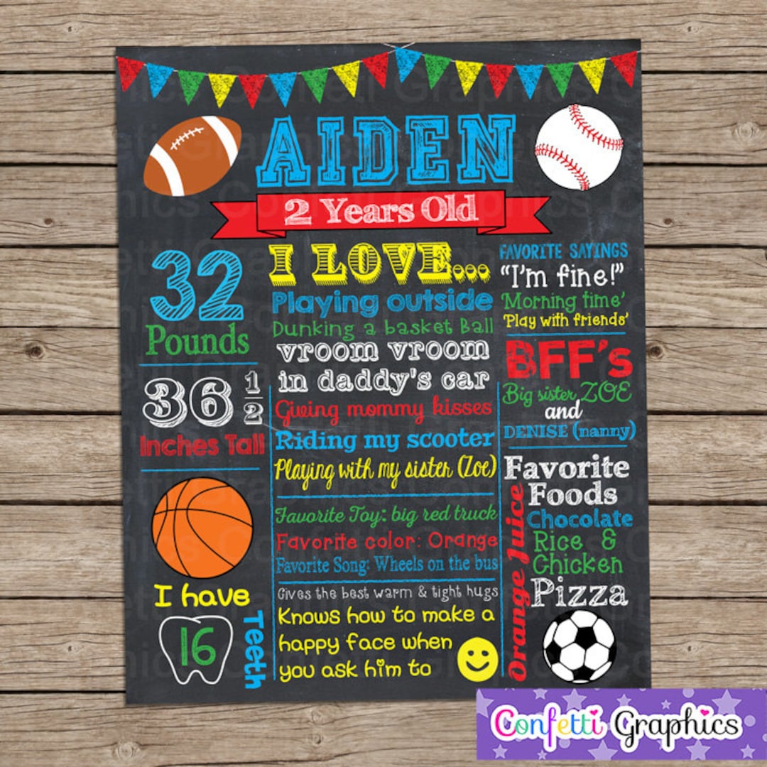 Boy Sports Birthday Chalkboard Board Sign Banner Any Age First 1 2 3 4 ...