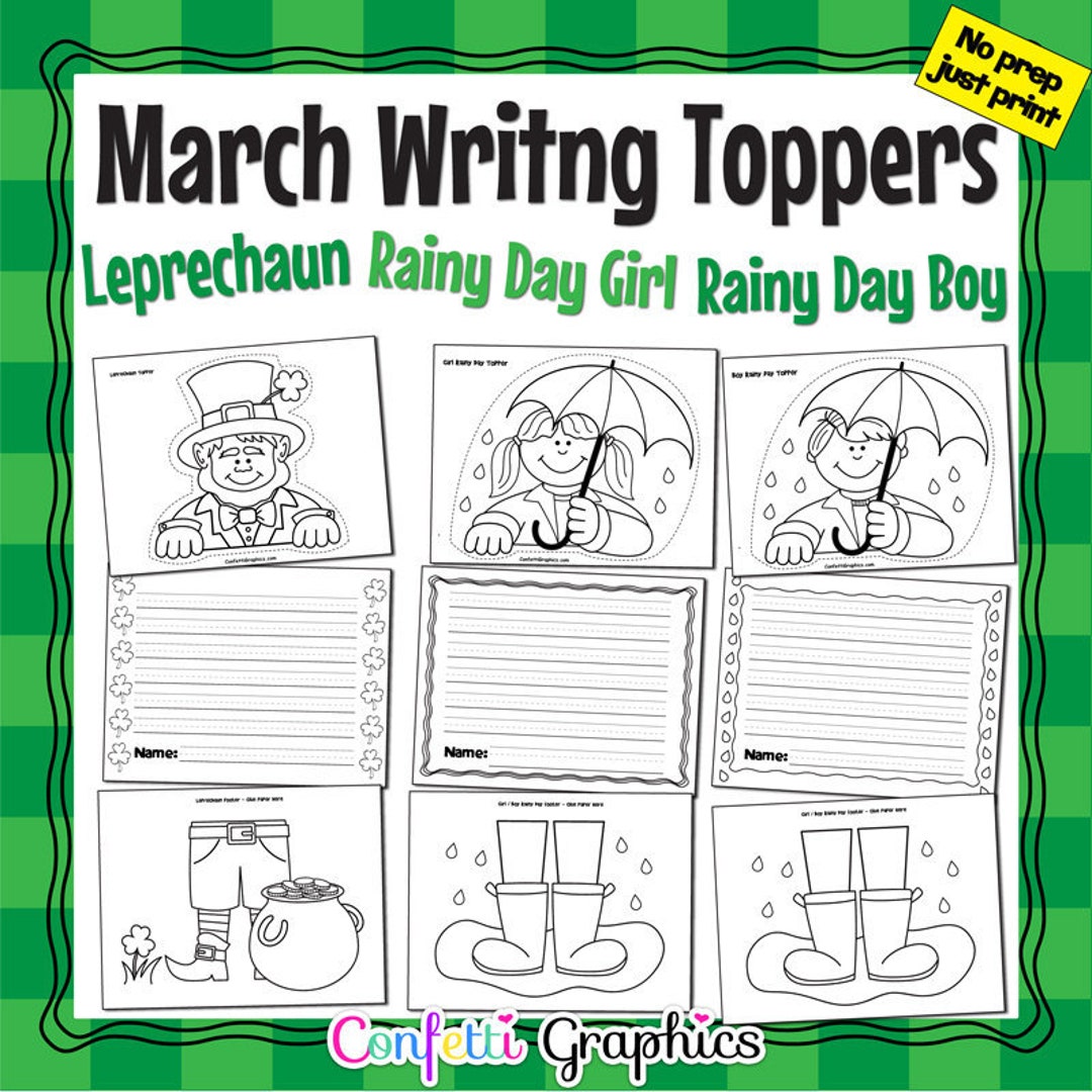 Kids March Writing Activity Craft, St Patrick's Day Writing & Coloring ...