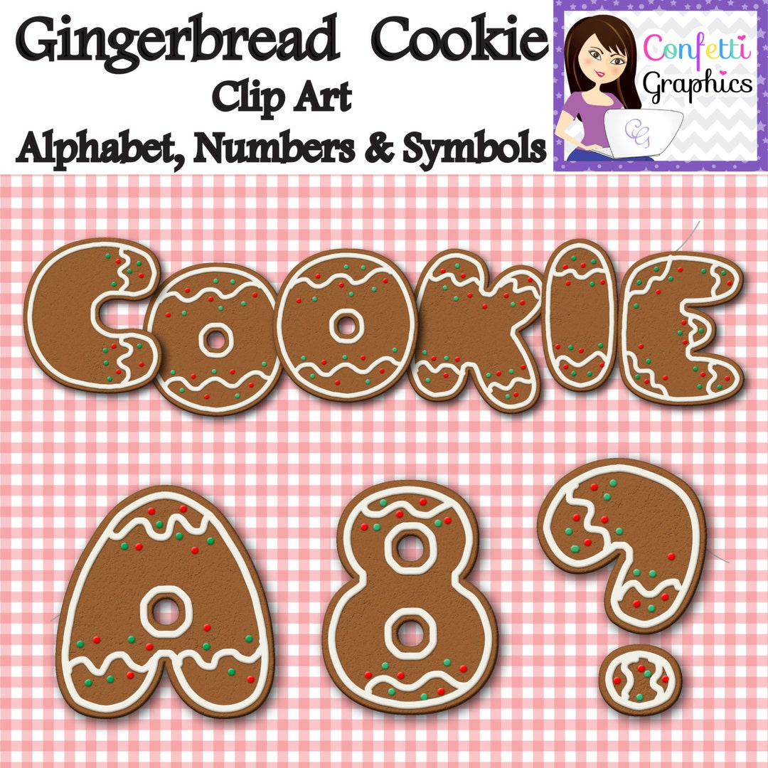 Gingerbread Christmas Cookie Clip Art Alphabet Numbers Symbols 88 ...