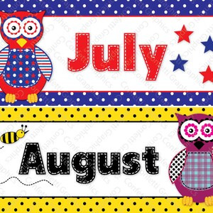 Calendar Months Cards Owl Polka Dot Hobo Stitched Theme Dotted Bright ...