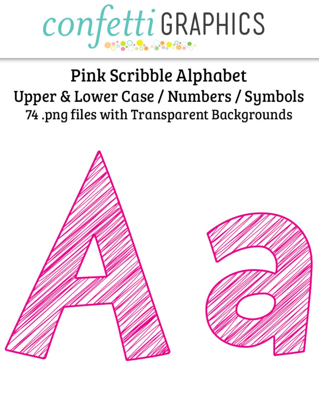 Scribble Alphabet Pink Clip Art 74 Uppercase, Lowercase Letters ...