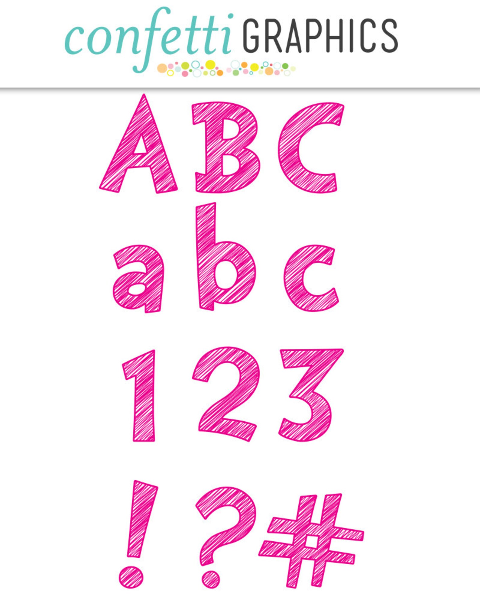 Scribble Alphabet Pink Clip Art 74 Uppercase Lowercase - Etsy