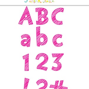 Scribble Alphabet Pink Clip Art 74 Uppercase, Lowercase Letters ...