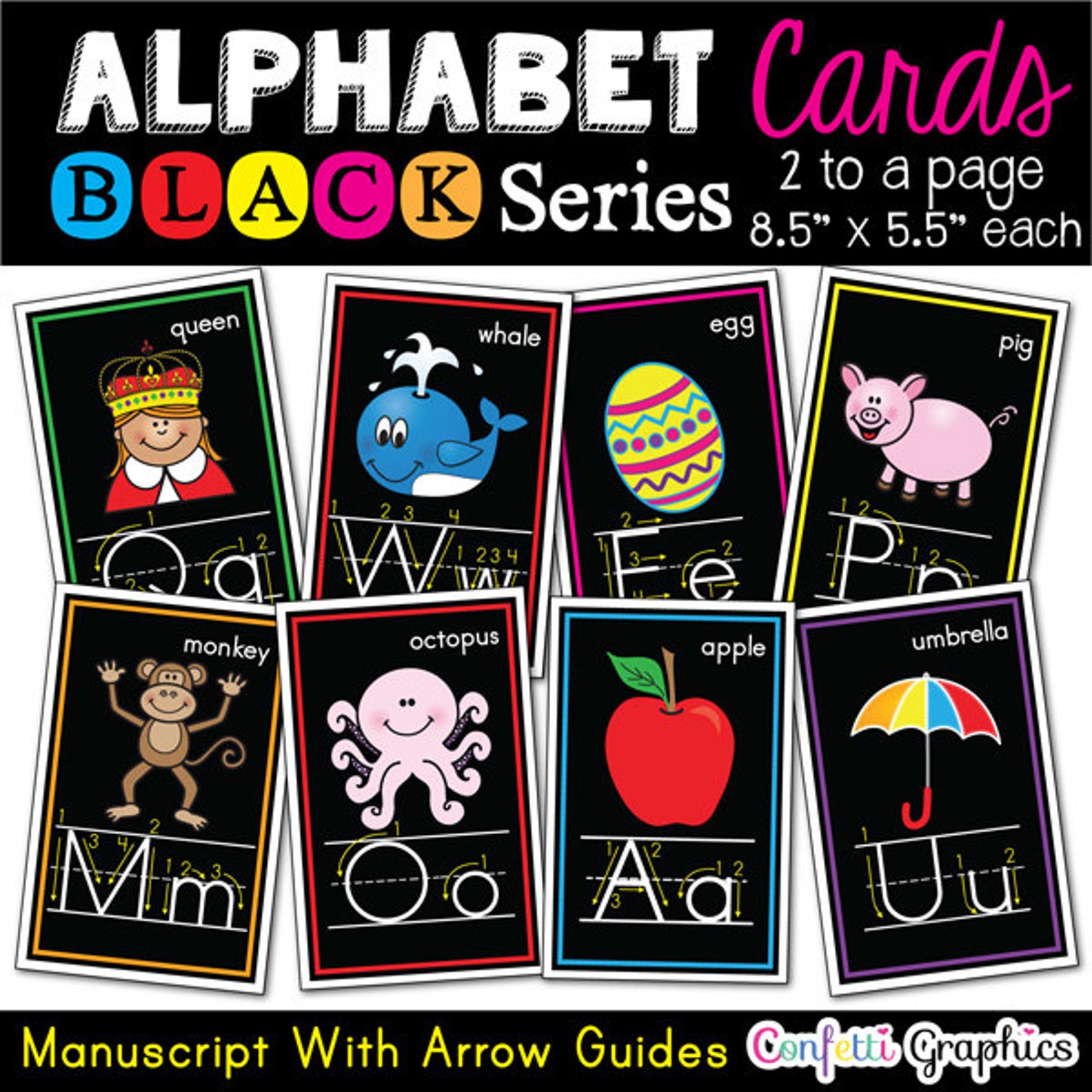 Alphabet Picture With Arrow Guides A-Z Line Cards Black Series - Etsy