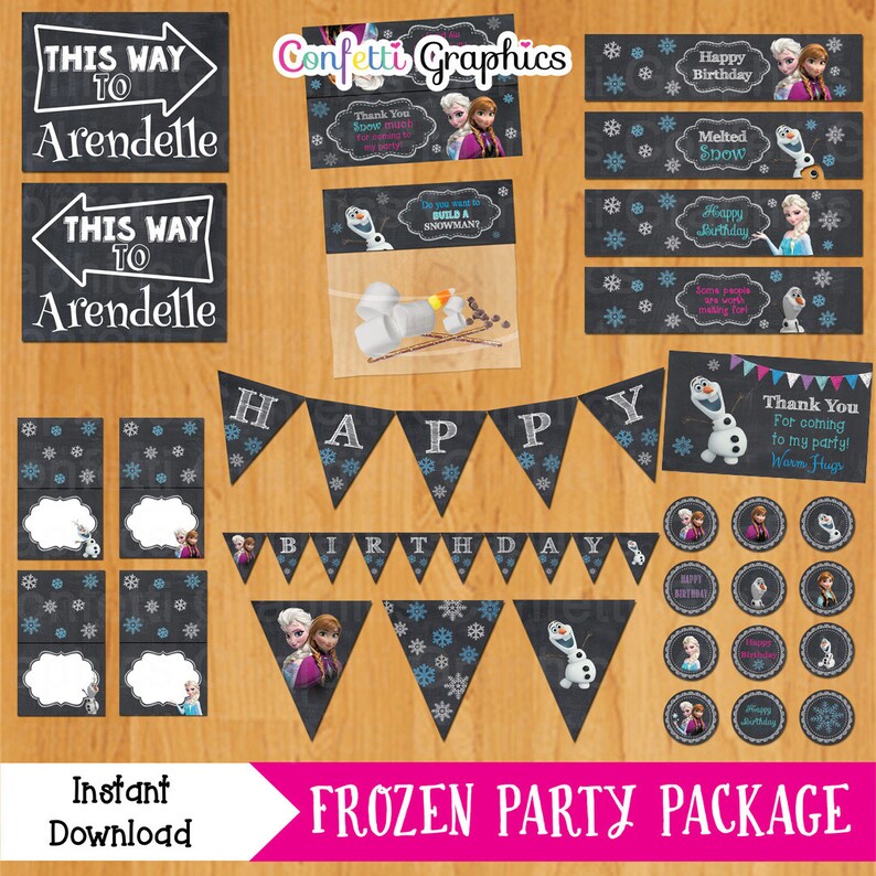 Frozen Party Package Anna Elsa Olaf Birthday Banner Cupcake Topper ...