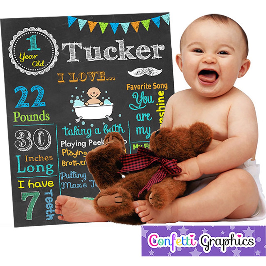 Chalkboard First Birthday Sign - 1st Birthday Chalk Poster - Boys Girls ...