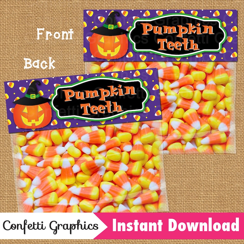 Halloween Pumpkin Teeth Treat Bag Topper // Pumpkin Candy Corn | Etsy