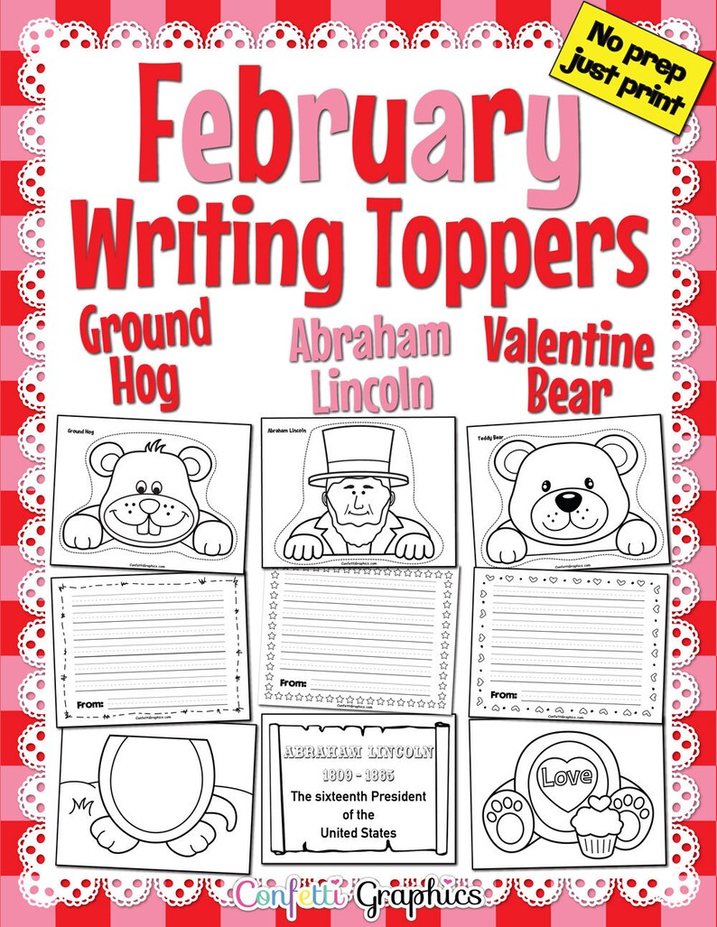 Kids February Writing Activity Craft Valentines Day Coloring - Etsy