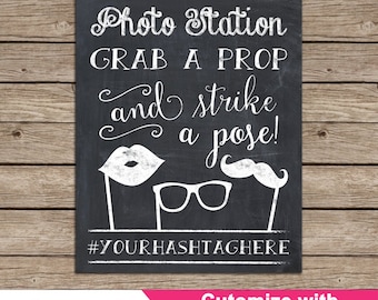 Selfie Station Photo Booth Prop Gold Black Sign Custom Hashtag ...