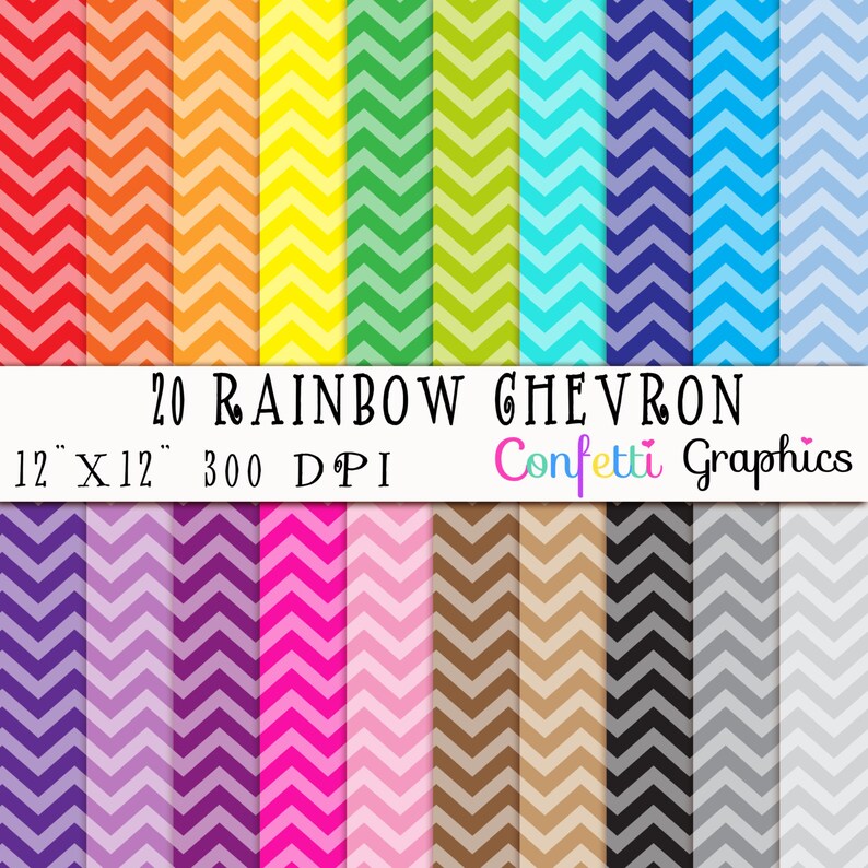 Rainbow Bright Chevron Digital Paper Pack 20 Colorful Sheets - Etsy