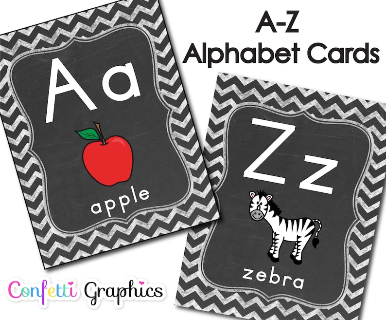 Alphabet Cards Chalkboard Chevron Word Wall Posters Manuscript | Etsy