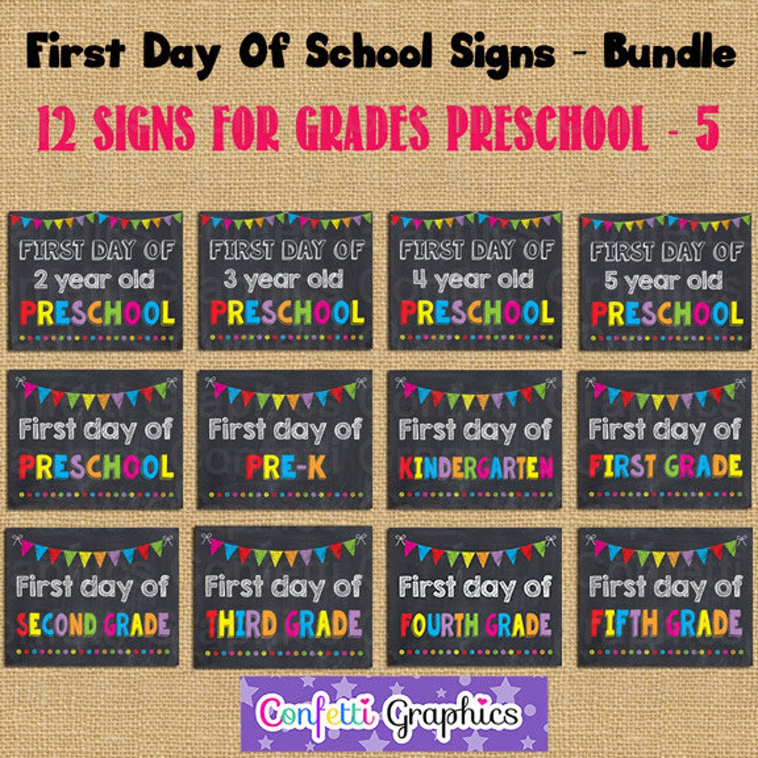 First Day of School Chalkboard Sign Bundle Grades Preschool Pre-k K 1 2 ...