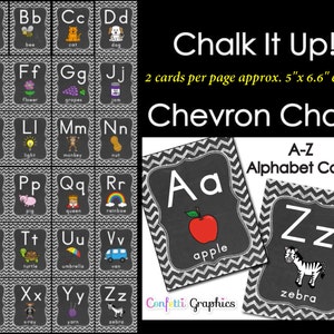 Alphabet Cards Chalkboard Chevron Word Wall Posters Manuscript A-Z ...