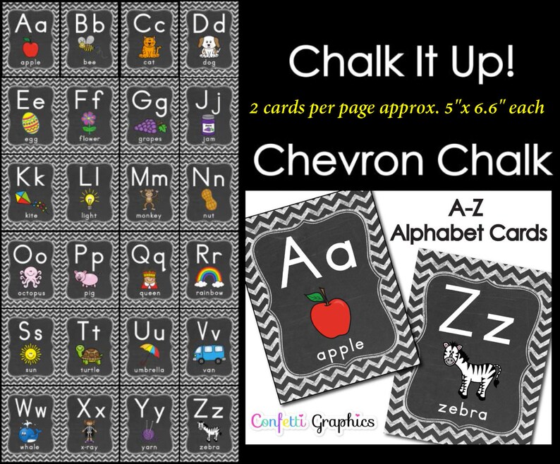 Alphabet Cards Chalkboard Chevron Word Wall Posters Manuscript - Etsy